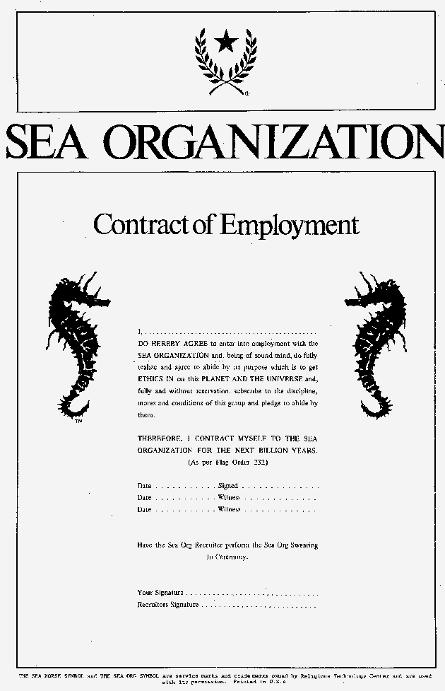 Sea Org Contract | Attention Deficit Disorder Prosthetic Memory Program
